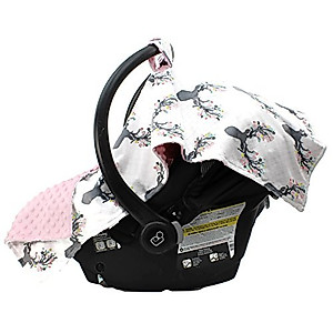 Dear Baby Gear - Baby Car Seat Canopy - Infant Car Seat Cover with Snap Opening - Carseat Canopies for Boys & Girls - 40x30 (Antler & Flower Print, Pink Dot)