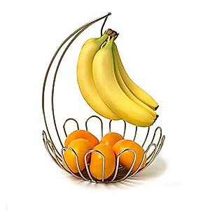 Spectrum Bloom Wire Small Fruit Tree & Basket (Satin Nickel) - Décor & Organizer for Kitchen, Fruit, Home, Countertop, Table, Dorm, & Apartment Hanging Storage