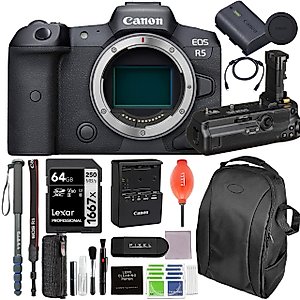 Canon EOS R5 Mirrorless Digital Camera Bundle with BG-R10 Battery Grip and Advanced Accessories | (4147C002 + 4365C001) | Canon eos r5