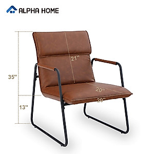 ALPHA HOME Living Room Accent Chair Sofa Chair Lounge Chair with Metal Leg for Home Office Study Living Room Vanity Bedroom,Brown