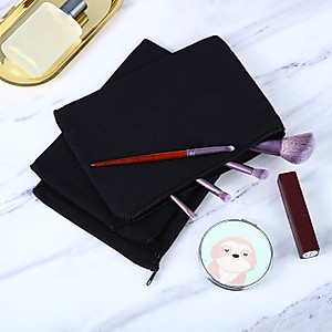 Gejoy 10 Pieces Cosmetic Bag Multipurpose Makeup Bag with Zipper Cotton Canvas Bag Travel Toiletry Pouch DIY Craft Bag (M, Black)