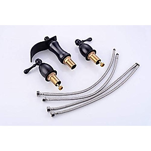 HOONWEAR Kitchen & Bath Fixtures Taps Faucet,EuropUPC Black Ancient Basin Three-Hole Faucet Retro Wash Basin Faucet Bathroom Three-Piece Hot and Cold Waterfall Faucet, CF001