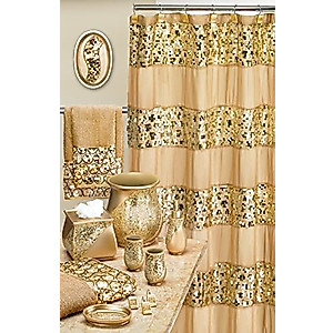 Zahari Home 4pc Sinatra Stylish Bathroom Accessories Set Champagne Gold Soap Dispenser Pump, Tumbler, Tooth Brush Holder and Soap Dish Modern Decor Bling Mosaic Glass Gold Bathroom Accessories