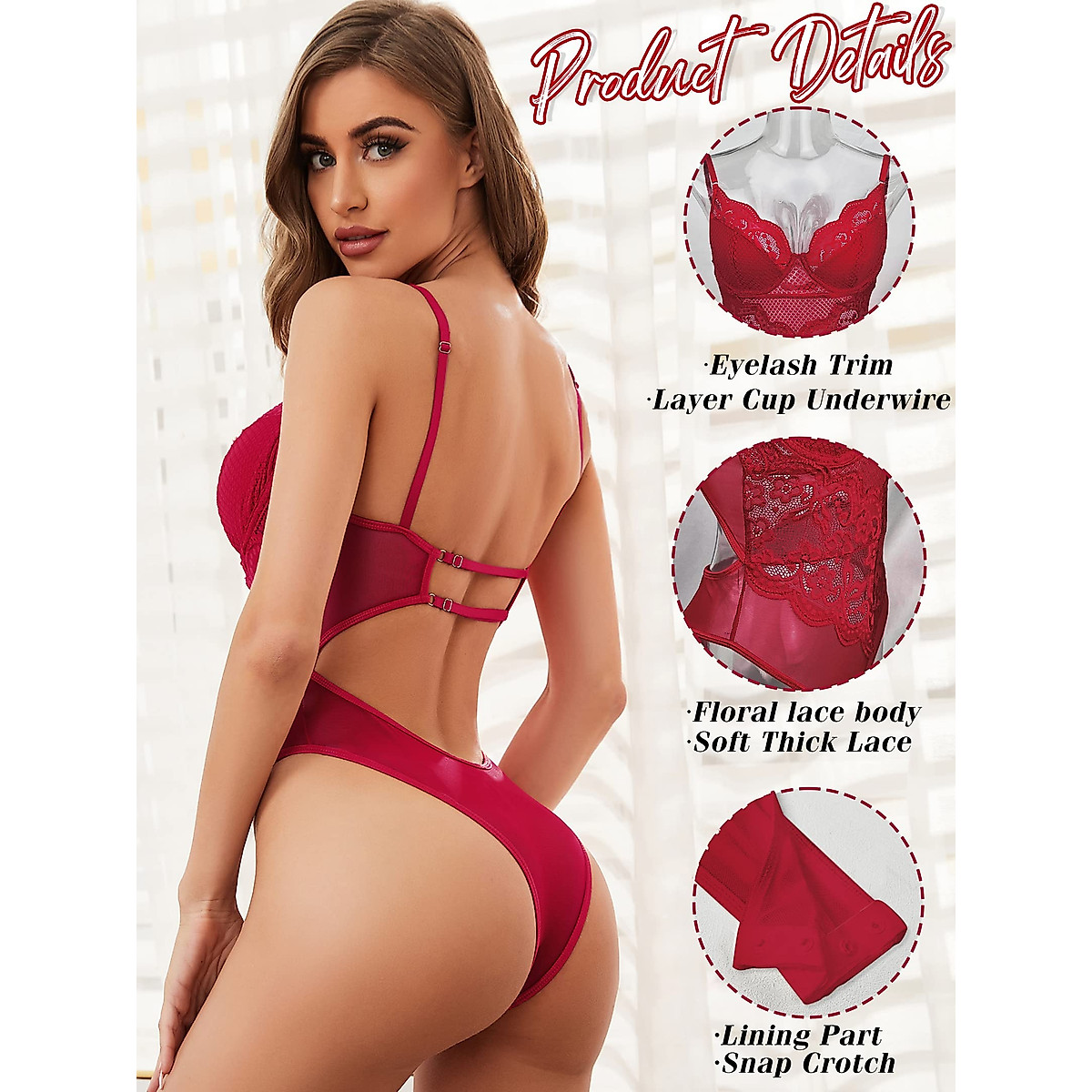 popiv Women Lace Corset Bodysuit Sexy Going Out Tops One Piece Mesh Teddy Lingerie Snap Crotch