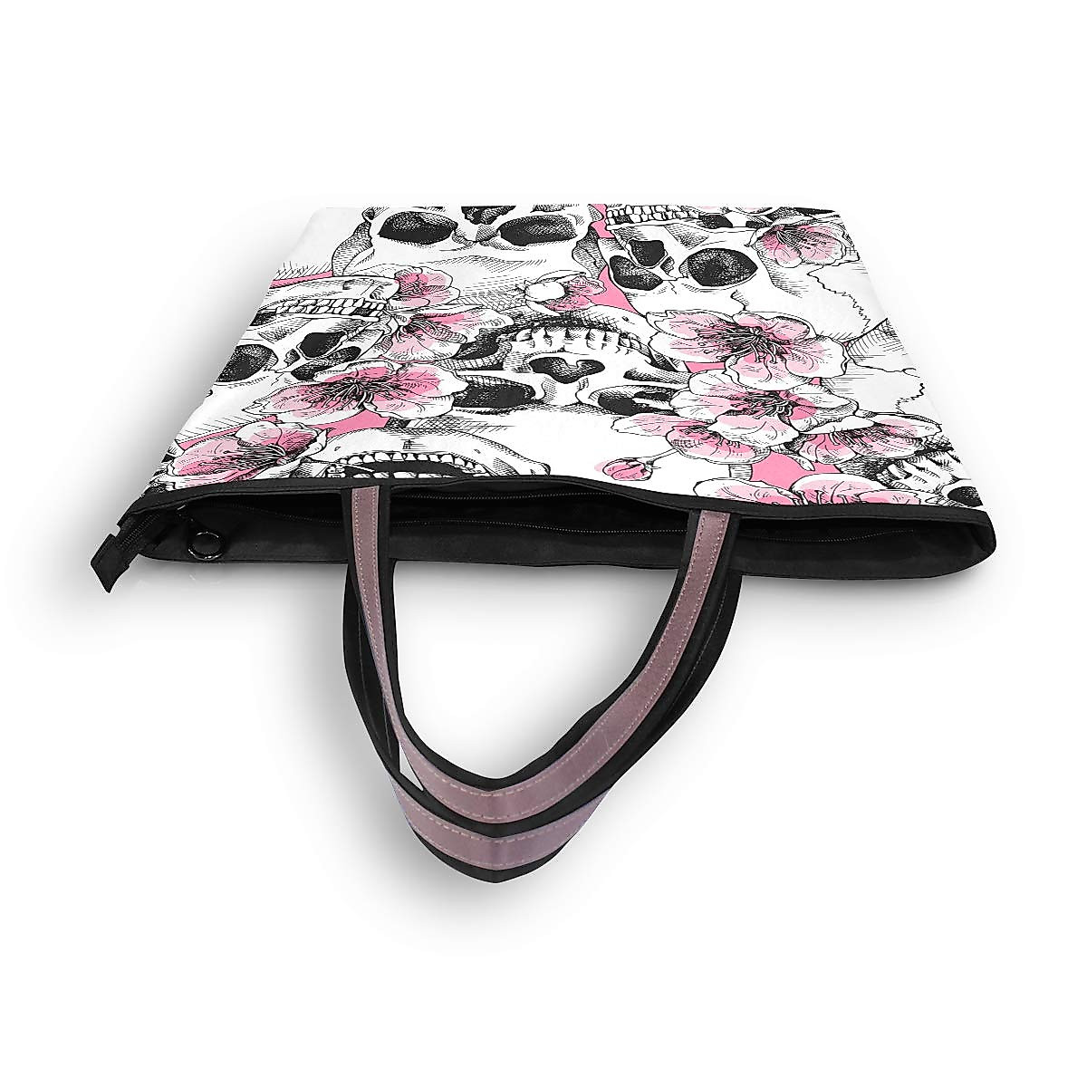 QMXO Sugar Skull Floral Flowers Pink Handbags and Purse for Women Tote Bag Large Capacity Top Handle Shopper Shoulder Bag