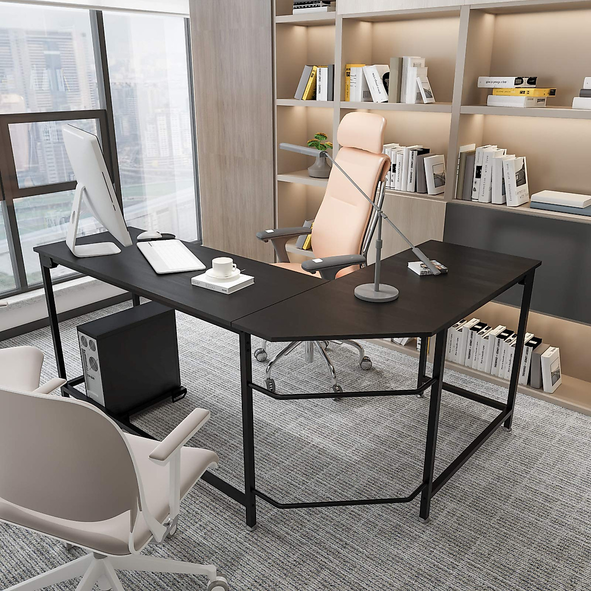 Weehom L-Shaped Desk Black Corner Gaming Computer Desks for Home Office PC Workstation Study Writing Work Table,Wood & Metal, 66 Inch