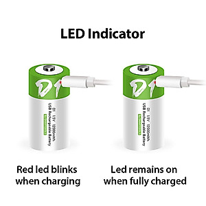 Rechargeable D Batteries 1.5V 12000mWh USB Lithium ion Rechargeable D Battery with USB Type C Charging Cable, High Capacity Fast Charge, 1200 Cycles Constant Output, Over-Charge Protection,2-Pack