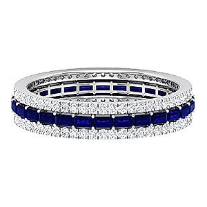 Rosec Jewels Certified Lab Grown Blue Sapphire Eternity Band Ring, Sapphire Diamond Band, Wedding Anniversary Ring, 14K White Gold, Size:US 10.50