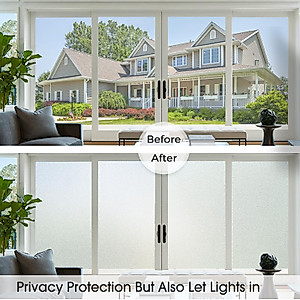 Coavas Window Privacy Film Frosted Window Glass Film Non-Adhesive Removable Bathroom Window Coverings Day and Night Privacy Heat UV Blocking Window Film for Home Office 35.4x78.7