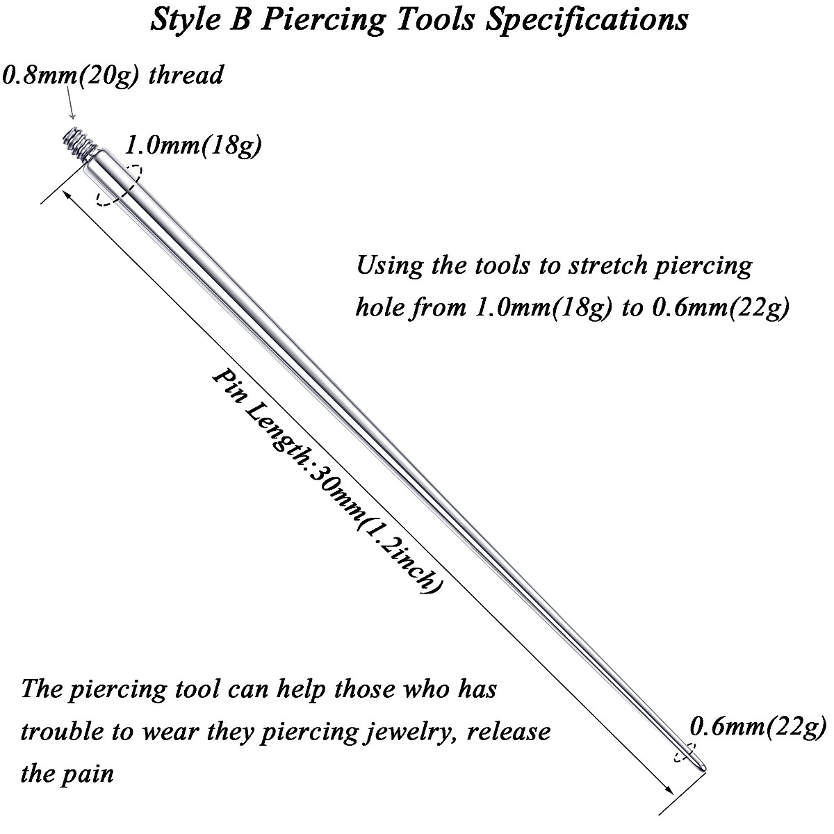 MILACOLATO G23 Titanium Piercing Taper Insertion Pins 18G Taper Piercing Kits for Ear/Nose/Navel/Nipple/Lip/Eyebrow/Tongue/Tragus Helix Stretcher Body Piercing Stretching Kit Assistant Tools