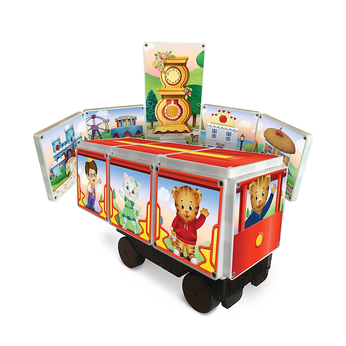 CreateOn Daniel Tiger’s Neighborhood: Neighborhood Trolley Magnetic Tiles Structure Set, Building Toys for Kids, Educational Stem & Montessori Tools for Ages 3+, 15 Pieces