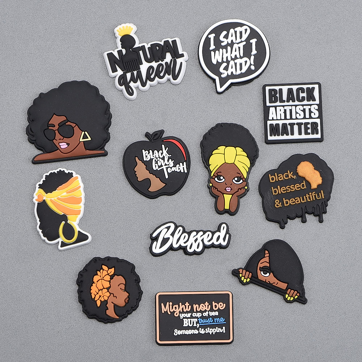 UNN Shoes Charms Black lives Matter Decoration for Kids Girls Adult Women Birthday Gifts Party Supplies BLM-SC038-Yellow-12pcs