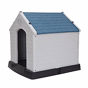 ZENY Plastic Dog House - Waterproof Dog Kennel with Air Vents and Elevated Floor All Weather Indoor Outdoor Insulated Doghouse Puppy Shelter, Easy to Assemble