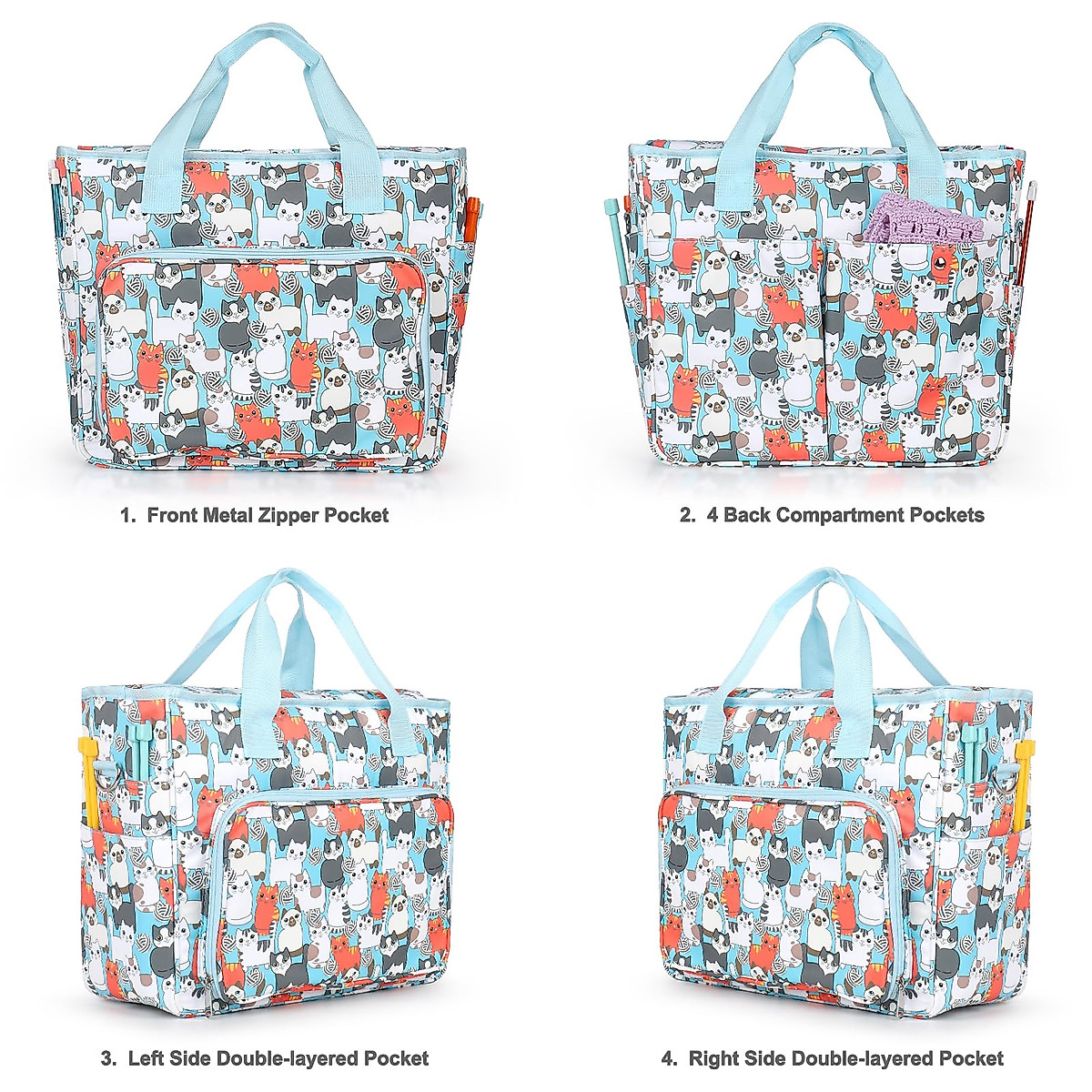 Katech Upgraded Crochet Bag Organizer Yarn Storage Bag with Beginner Crochet Books, Crochet Tote Bags Knitting Bag Yarn Bags for Crocheting Crochet Accessories Knitting Crochet Supplies (Multipocket)