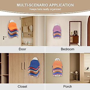 Ounic Hat Organizer for Baseball Caps, 2 Pack Hat Rack for Wall, Hat Hold Organizer and Display for 16 Hats, Hat Hanger Strong Adhesive/Wall Drilled for Wall, Door,Bedroom,Closet-Clear
