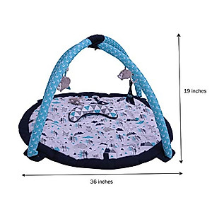 Bacati Woodlands Boys Cotton Activity Gym with Mat, Aqua/Navy/Grey