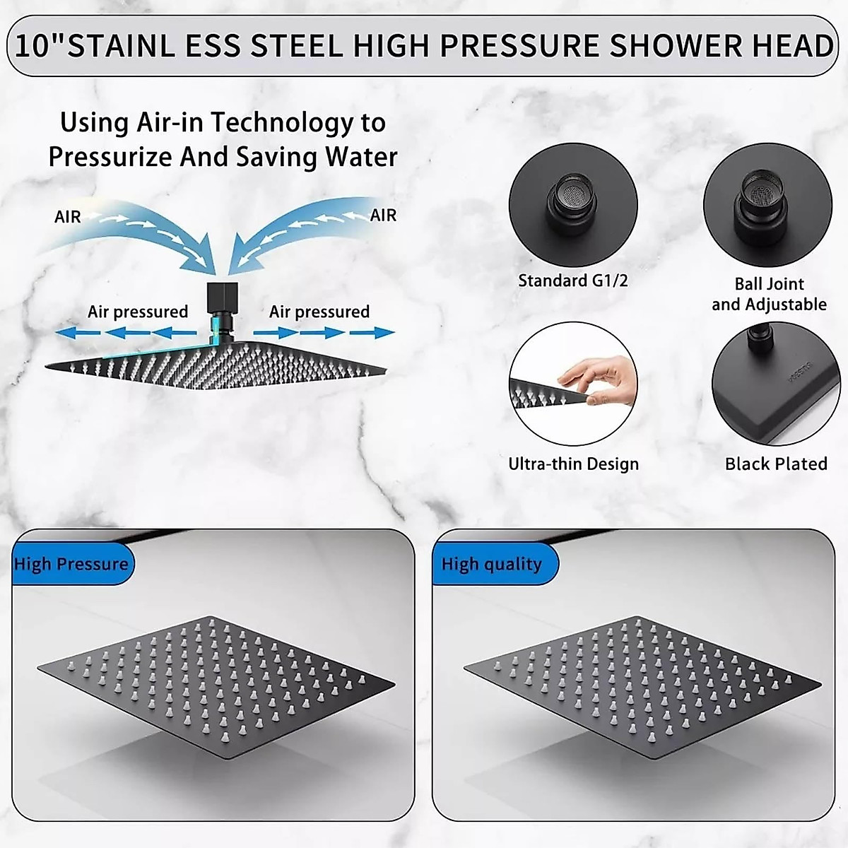 Topyond Bathtub Faucet Set,Shower System,Rain Shower Kit Square Single Handle in Wall Waterfall Shower Head Kit for Bathroom Home Black