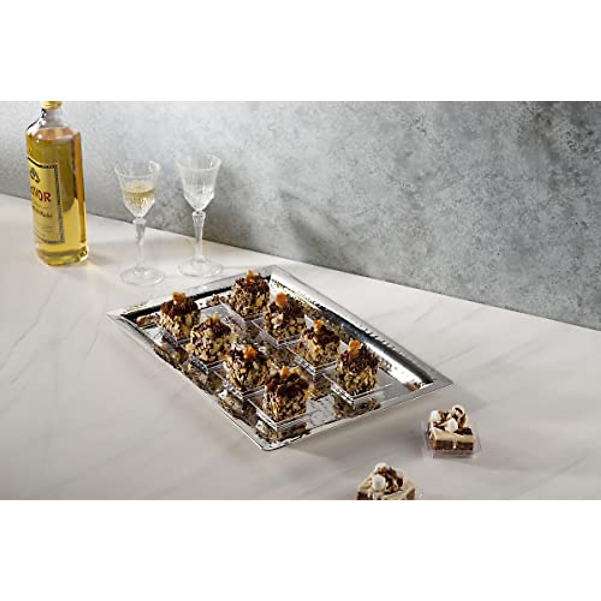James Scott Rectangle Serving Tray Hammered Stainless Steel, Multipurpose for Kitchen, Dining, Bathroom 11x16 inch