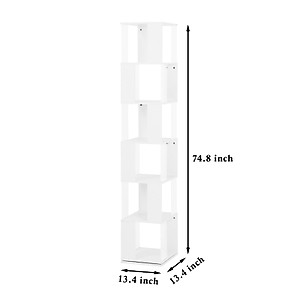 FRITHJILL 360° Rotating Bookshelf, 6-Tier Modern Display Shelf with Acrylic Plates, White Corner Storage Rack for Home Office - Space-Saving Organizer for Books, Plants, Decor