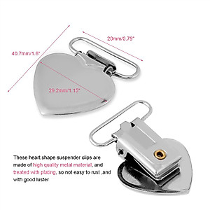 10Pcs Heart Suspender Clips, 20mm Baby Teething Toys Silver Blankets Clips Heart Shaped Suspender Braces Clips Holder for Baby Home Use