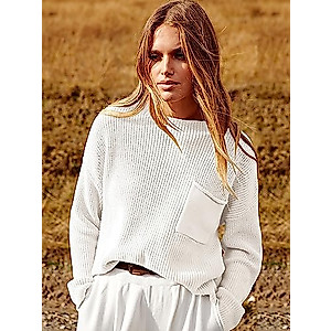 ANRABESS Women's Two Piece Outfits Long Sleeve Knit Top Fall Sweater Set Oversized Pants Tracksuit Lounge Sets White Medium