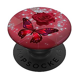 Rose Flower Cell Phone Button Pop Up Holder Red Butterfly PopSockets PopGrip: Swappable Grip for Phones & Tablets