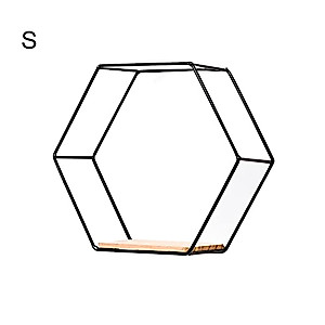 WskLinft Wood Iron Hexagonal Shelf Wall-Mounted Storage Rack for Home Hotel Luxury Decorations Black S