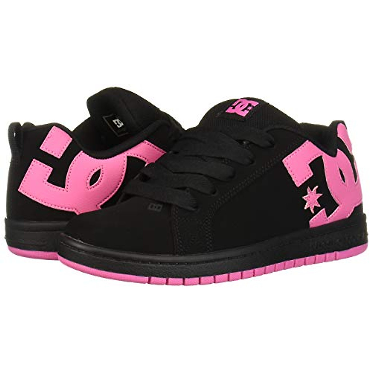DC Unisex-Child Court Graffik Low Top Skate Shoe Sneaker, Black/Pink, 2 M M US Big Kid