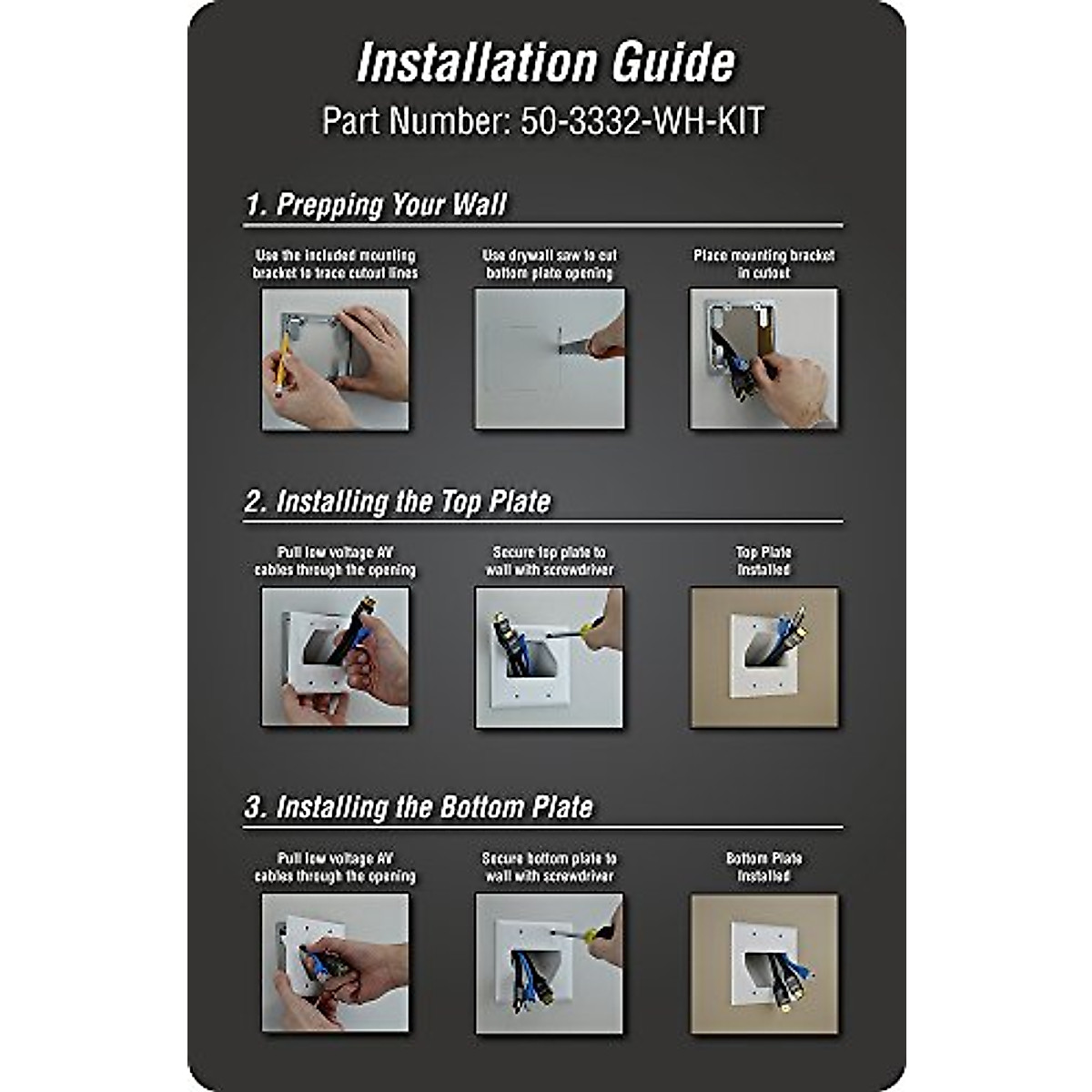 DataComm Electronics 50-3332-WH-KIT Flat Panel TV Cable Organizer Kit - White