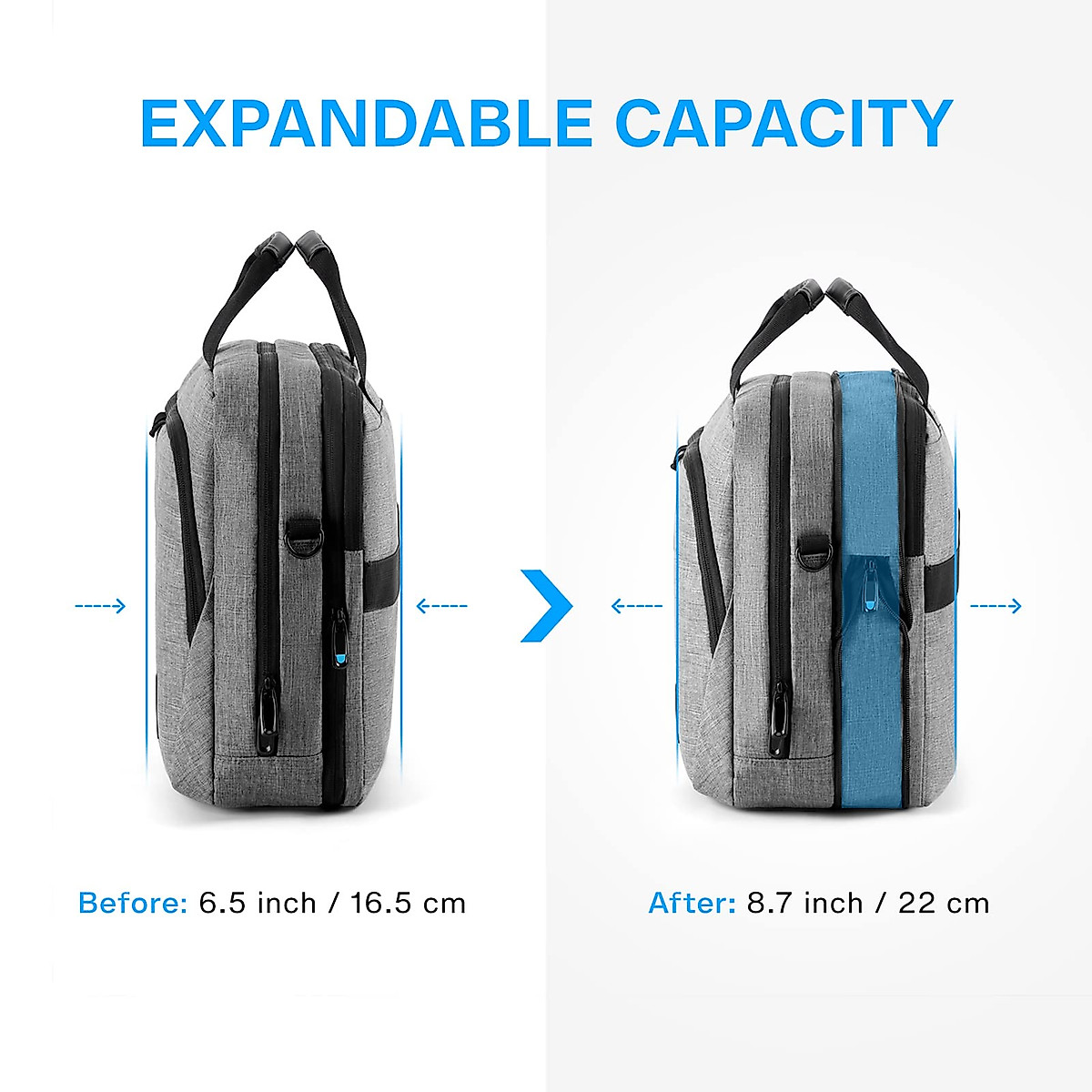 BAGSMART 17.3 Inch Laptop Bag, Expandable Computer Bag Laptop Briefcase Men Women,Laptop Shoulder Bag,Work Bag Business Travel Office, Grey