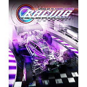 CROBOLL 1:14 Brushless Fast RC Cars for Adults with Independent ESC,Top Speed 90+KPH 4X4 Hobby Off-Road RC Truck,Oil Filled Shocks Remote Control Monster Truck for Boys(Purple)