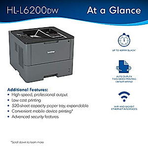 Brother HL-L6200DW Business Laser Printer with High Yield Toner Bundle , 520 Sheet Capacity