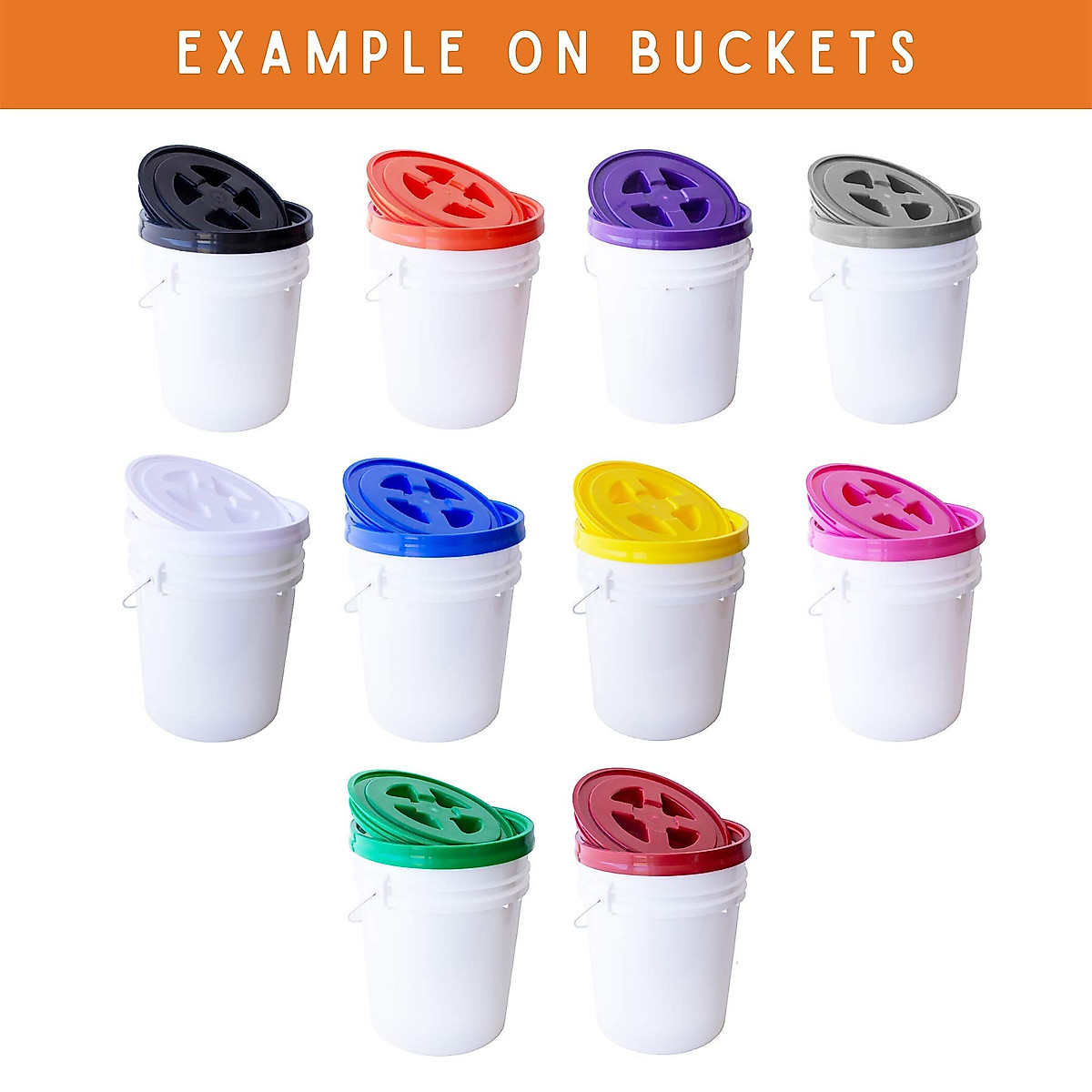 Smart Seal Replacement Lid - 10 Pk, Multi Color - Easy Screw On Container Lid for 3.5,5,6 & 7 Gallon Buckets - Food Grade, Industrial, Storage, Wood Pellets, Cat & Dog Food, More