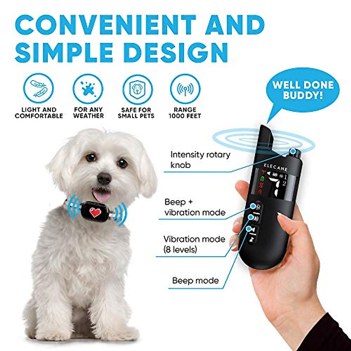 Mini Training Collar for Small Dogs 5-15lbs - Rechargeable Pet Obedience Trainer with Remote Control - Waterproof, 1000-Foot Range - Beeping Sound & Vibration Mode - 6 to 26-Inch Adjustable Strap