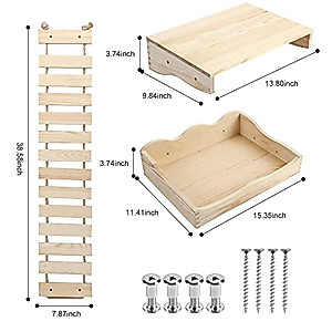 Cat Hammock Wall Mounted Cats Shelf and Climbing Shelf Four Step Cat Stairway with Sisal Scratching and Climbing Bridge Step Solid Wood Cat Tree Sleeping Playing Lounging Perching Cat Furniture