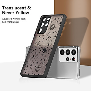 ZTOFERA Compatible with Samsung Galaxy S21 Ultra 5g Case (6.8 Inch), Planet Sky Star Pattern Protective Phone Case Translucent Frosted Hard PC Back Case Silicone Bumper Shockproof Cover - Black Sky