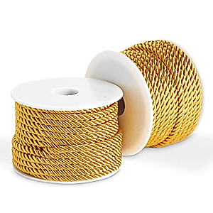 Bright Creations 36 Total Yards 5mm Twisted Gold Cord for Crafts, Gold Rope Ribbon for Sewing, Upholstery Trim,Household Decorations, 2 Rolls of 0.2" Reinforced Polyester Cordage, 18 Yards per Roll