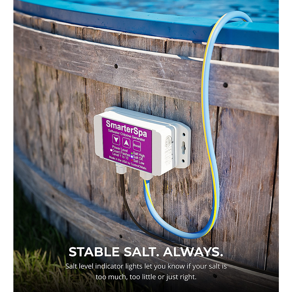 ControlOMatic SmarterSpa Saltwater Chlorine Generator with Automatic Chlorine Detection for Spas Up to 2000 Gallons