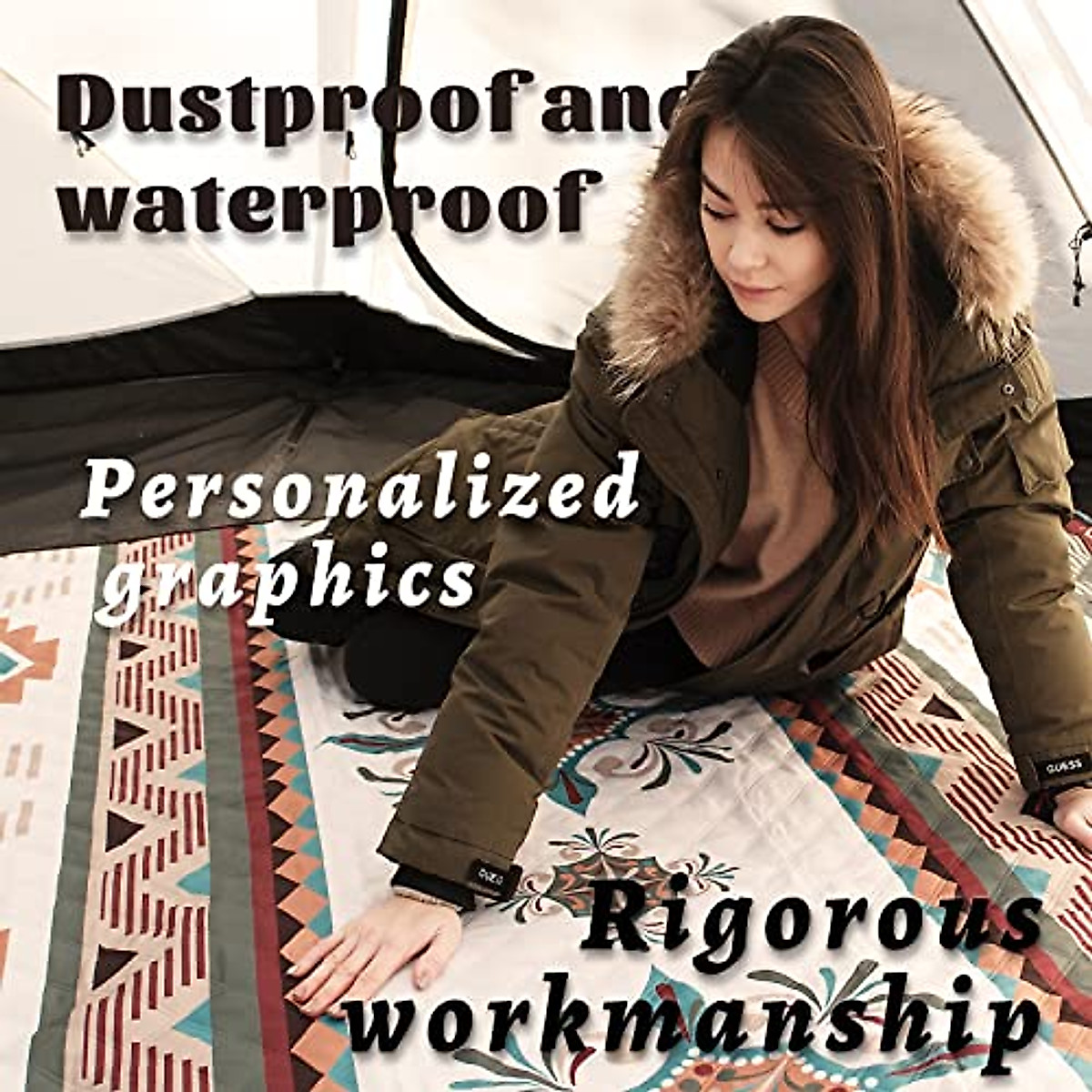 ZYlifemagic Extra Large Outdoor Picnic Blankets Waterproof, for The Beach, Camping Travelling on The Grass, Park Blanket, Rolling Up Packaging，Portable Carring, 79" x 79" Picnic Mat - Aksu Style