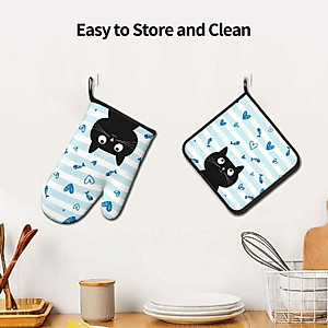 Cat Oven Mitts and Pot Holder, Cat Heat Resistant Gloves Hot Pads for Kitchen Cooking Baking Grilling Barbecue Cotton Oven Mitts
