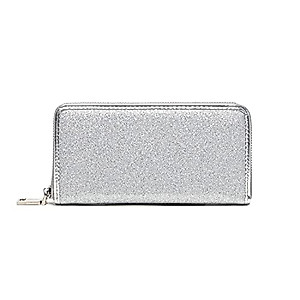 LAM GALLERY Sparkling Glitter Wallet Purse Bling Evening Clutch Wallets for Wedding Party - Silver