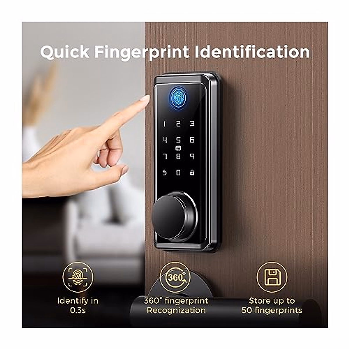 Wood Door Lock Compatible for Tuya Smart Password Fingerprint Bluetooth Electronic Deadlock Mechanical Key Auto Lock Mobile APP (Color : LD02)
