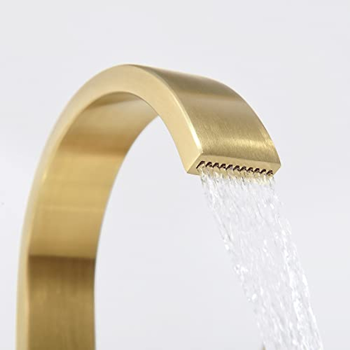 Phiestina Brushed Gold Single Hole Bathroom Faucet, Waterfall Single Handle 1 or 3 Hole RV Bathroom Faucet, Swivel 360 Degree with Deck Plate, Pop Up Drain and Water Supply Line, SGF05-BG-2