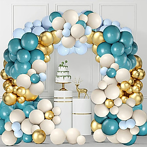 MEHOFOND 169pcs Dusty Blue Balloons Arch Kit Slate Blue Baby Shower Balloons Garland White Sand and Gold Wedding Balloon Decor Boy Birthday Women Bridal Shower Party Decorations