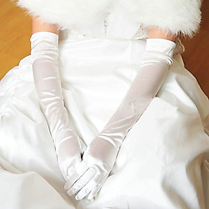 DreamHigh Women's Party Wedding 21" Long Satin Finger Gloves White