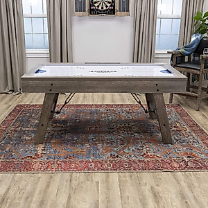 American Legend Brookdale Air-Powered Hockey Table with Rustic Wood Grain Finish, Angled Legs and Turnbuckle Accents Brown, 75.31"L x 38.98"W x 8.5"H