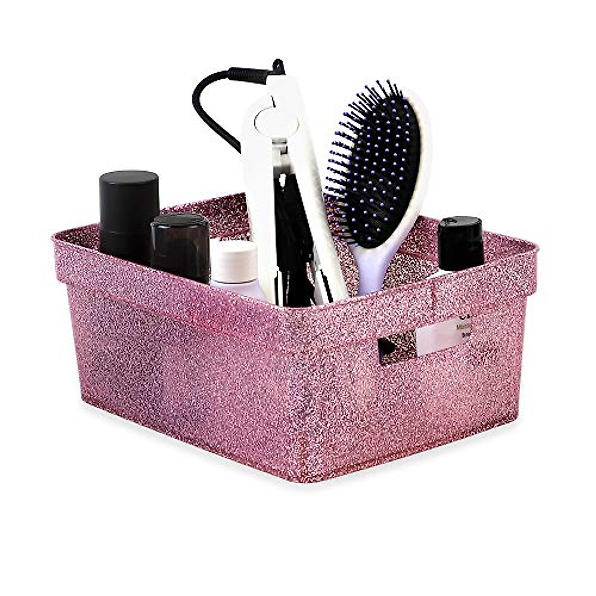 Isaac Jacobs Small Glitter Storage Bin (10” x 7.5” x 4.25”) Set w/Cut-Out Handles, Plastic Organizer, Multi-Functional, Home Storage Solution, Kids Playroom, Bedroom, Closet (4, Pink)