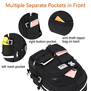 Lmeison Backpack for Girls Waterproof, Cute College Bookbag Black School Bag for Elementary School Middle School, 15.6in Laptop Backpack Anti Theft Travel Daypack for Women Teens Teenage Kids