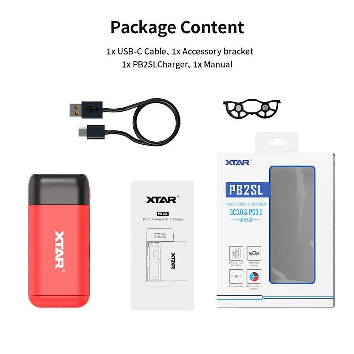 XTAR PB2S Type-C Dual-Role Fast Charger,Portable LCD Universal 18650 Battery Charger for 3.7V/3.6V Li-ion Rechargeable Battery 18650 18700 20700 21700 RED(No Battery)