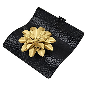 OwlGift Black Flat Napkin Holder w/Golden Flower Weighted Arm, Metal Cocktail Napkin Dispenser, Kitchen Counter Paper Towel Storage, Dining Table Organizer